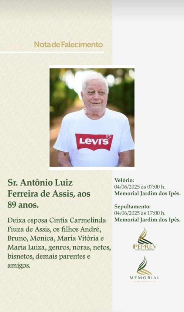 Nota De Falecimento: Patrocínio Se Despede De Antônio Luiz Ferreira De Assis, Aos 89 Anos ...